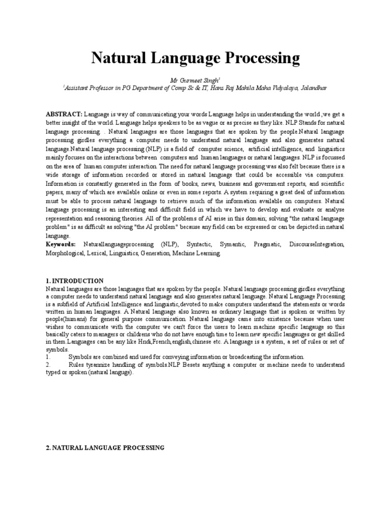 Natural Language Processing | PDF | Machine Learning | Areas Of ...