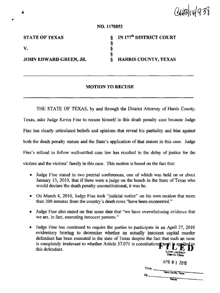 Texas Judge Recusal Motion | PDF | Judicial Disqualification | Right To A Fair Trial