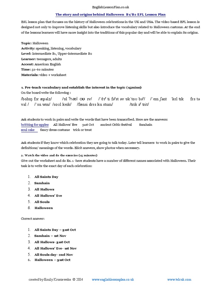 Halloween B1 B2 Lesson Plan | PDF | Halloween | Trick Or Treating