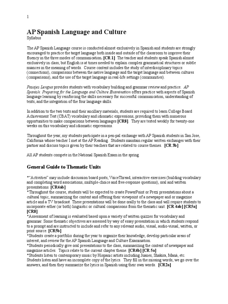 2013 AP Spanish Language Syllabus 322302v1AMY | PDF | Advanced ...