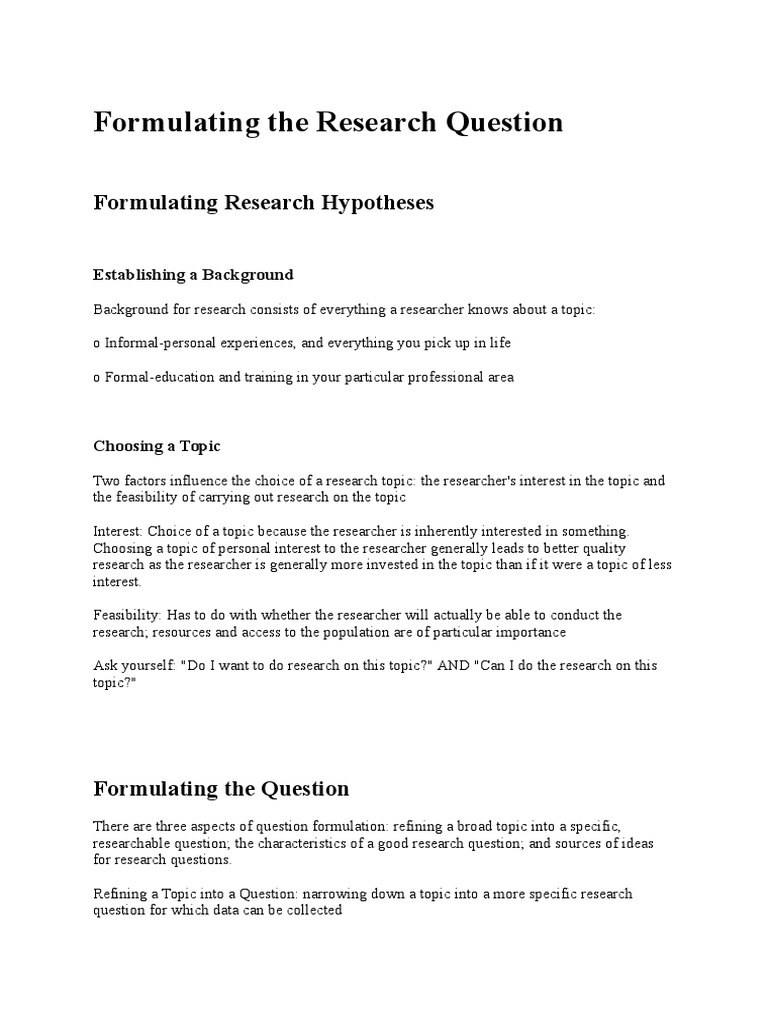 Formulating The Research Question | Download Free PDF | Hypothesis ...