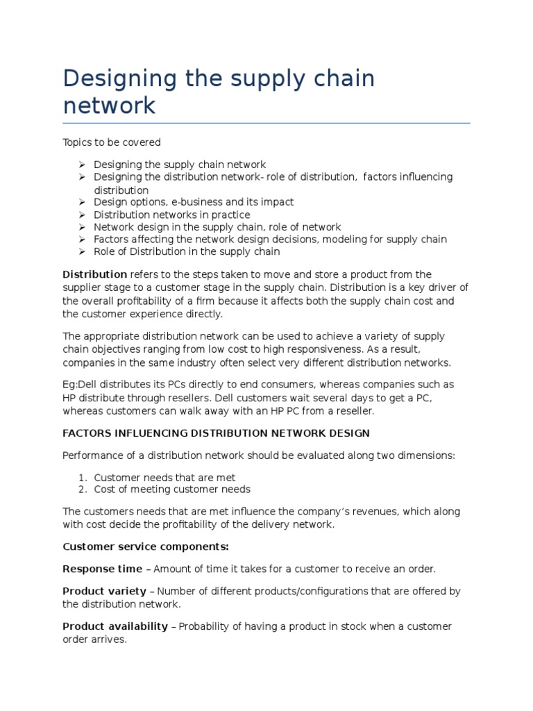 Designing Supply Chain Networks for Optimal Distribution | PDF | Retail ...
