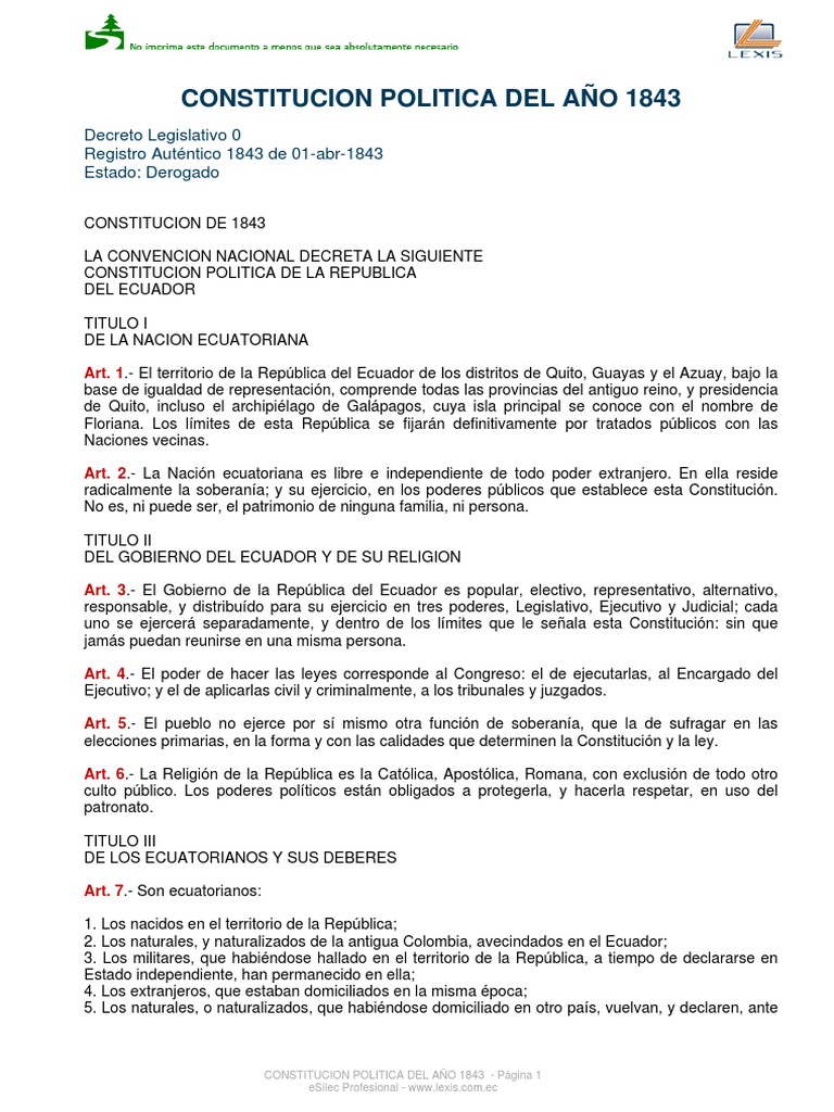 Constitucion Politica 1843 | PDF | Ecuador | República