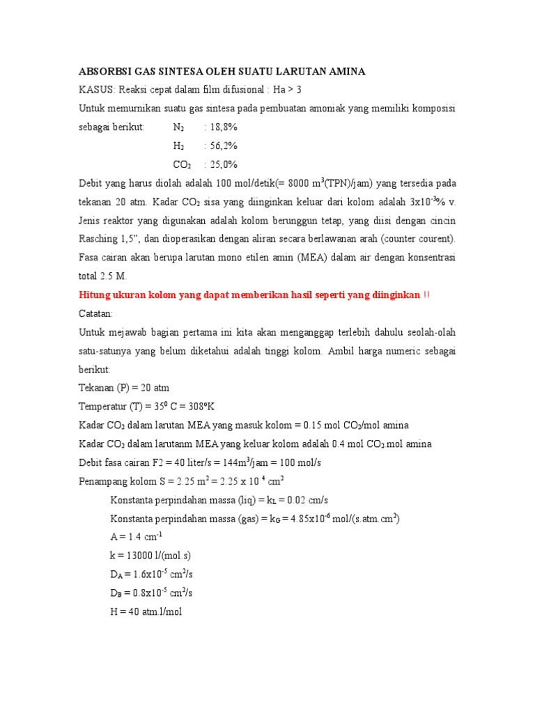 Absorpsi CO2 Gas Sintesa dengan MEA | PDF