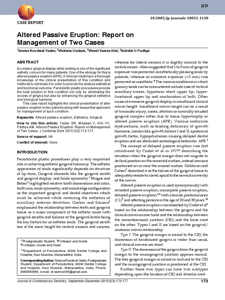 Altered Passive Eruption Report On Management of Two Cases PDF | PDF ...
