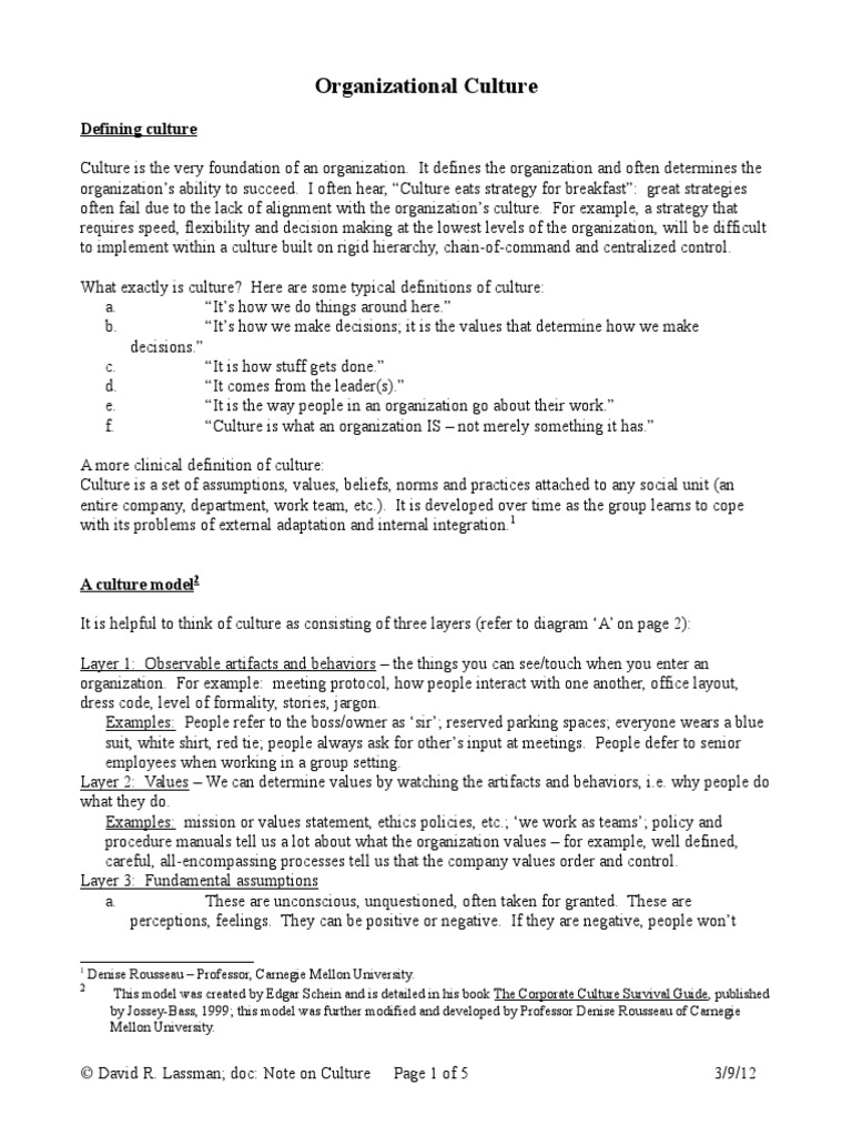 Note on Culture | Organizational Culture | Strategic Management