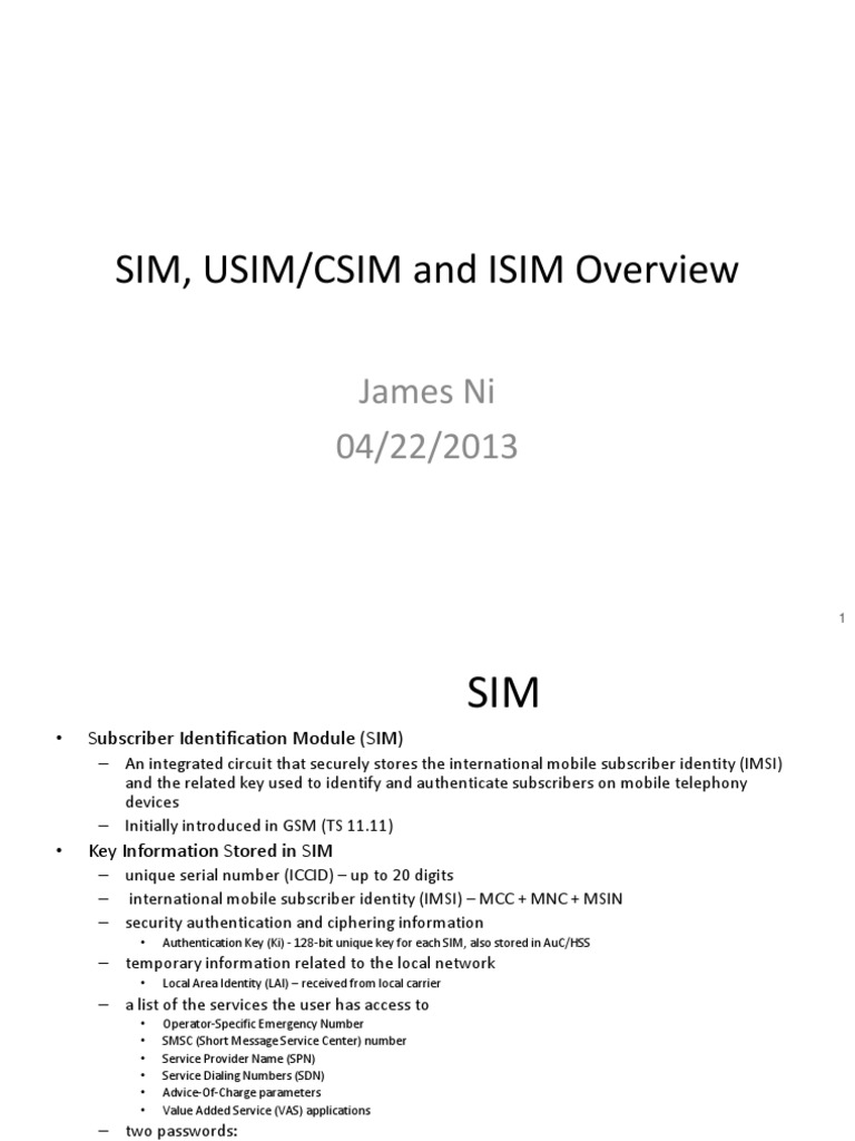 Sim Usim Csim and Isim | PDF | Subscriber Identity Module | Ip ...