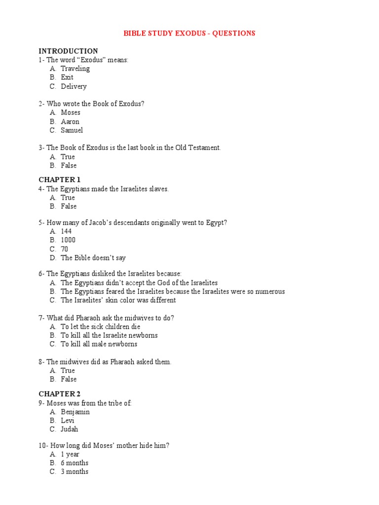 23rd CCCC Bible Study Exodus Questions PDF | PDF | Tabernacle | Israelites