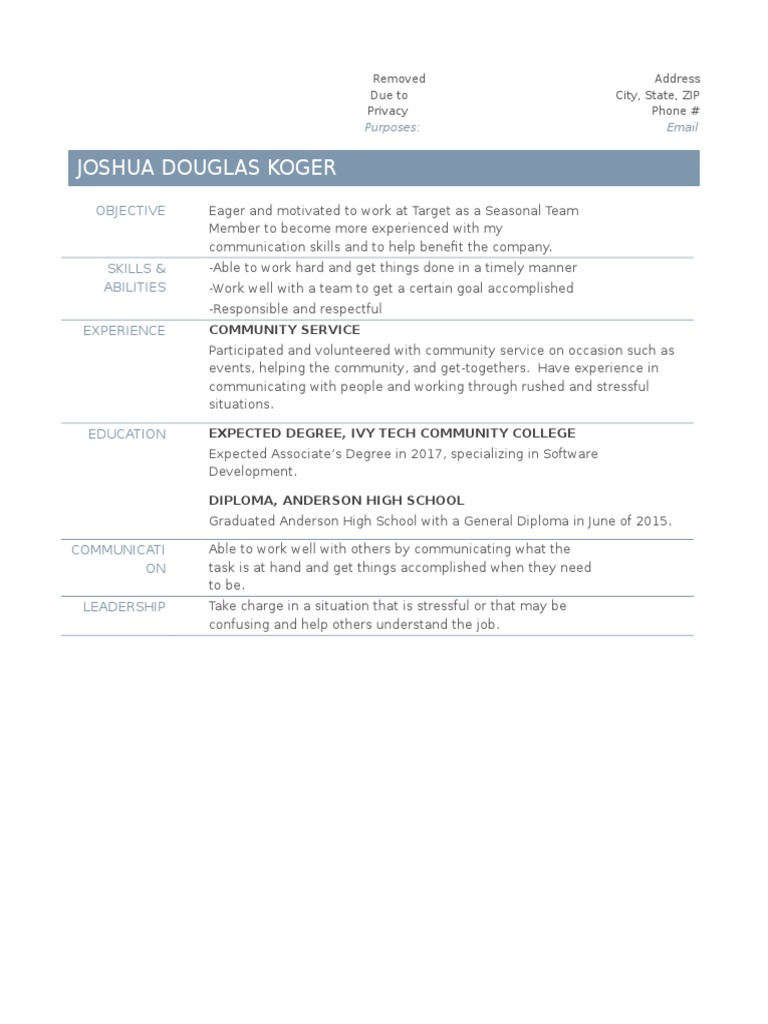 Joshua Douglas Koger: Objective | PDF