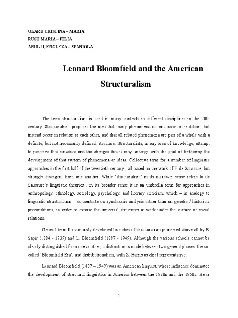 Leonard Bloomfield | PDF | Behaviorism | Linguistics