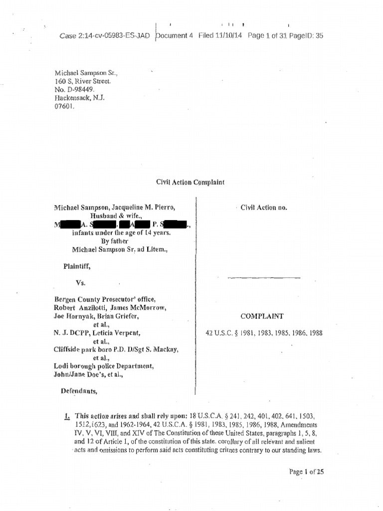 Michael Sampson, Jacqueline M. Pierro V Bergen County Prosecutor, NJ ...