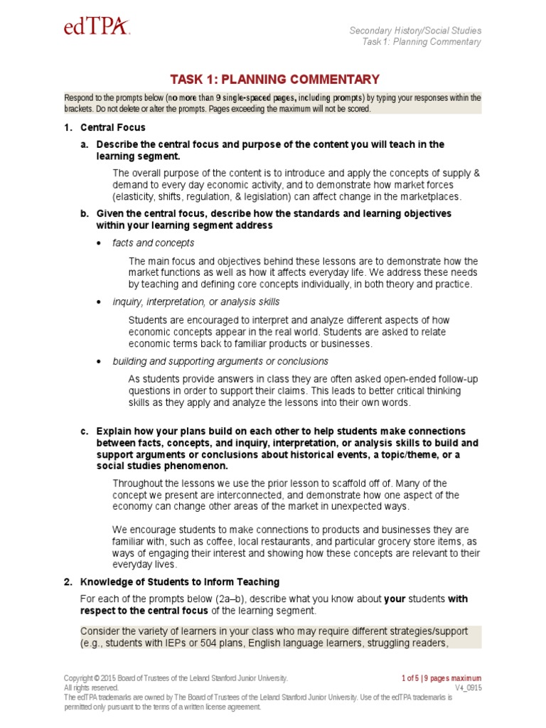 Task 1 Planning Commentary | PDF | Demand Curve | Demand