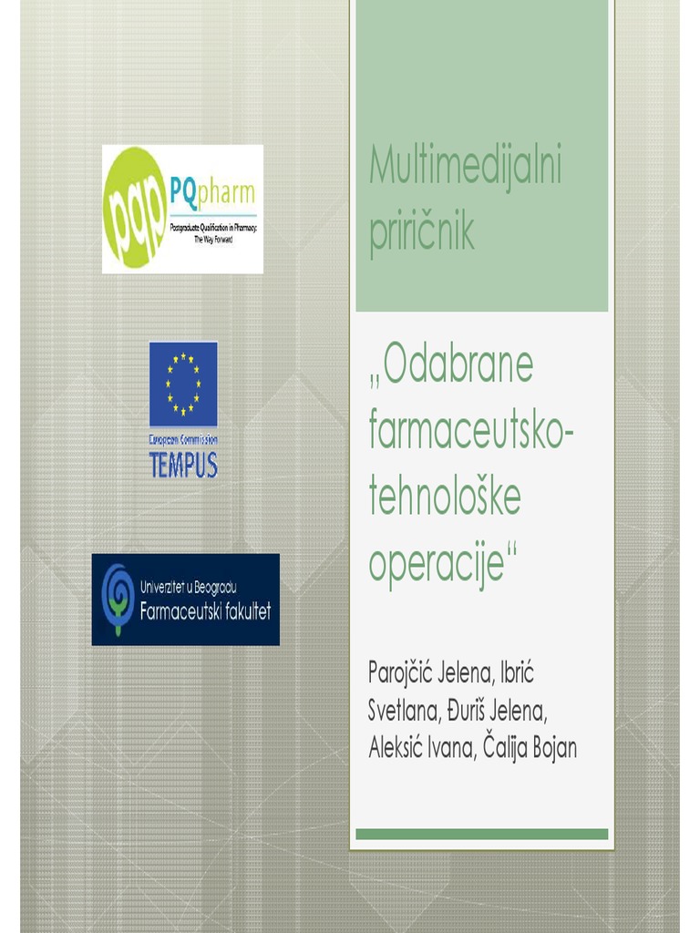 Odabrane Farmaceutsko Tehnoloske Operacije | PDF