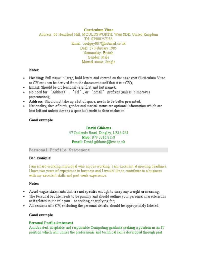 Good and Bad CVs | PDF | Secondary School | Communication