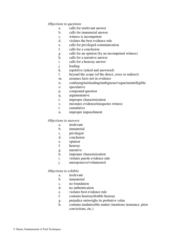 Objections in Trial Techniques | PDF