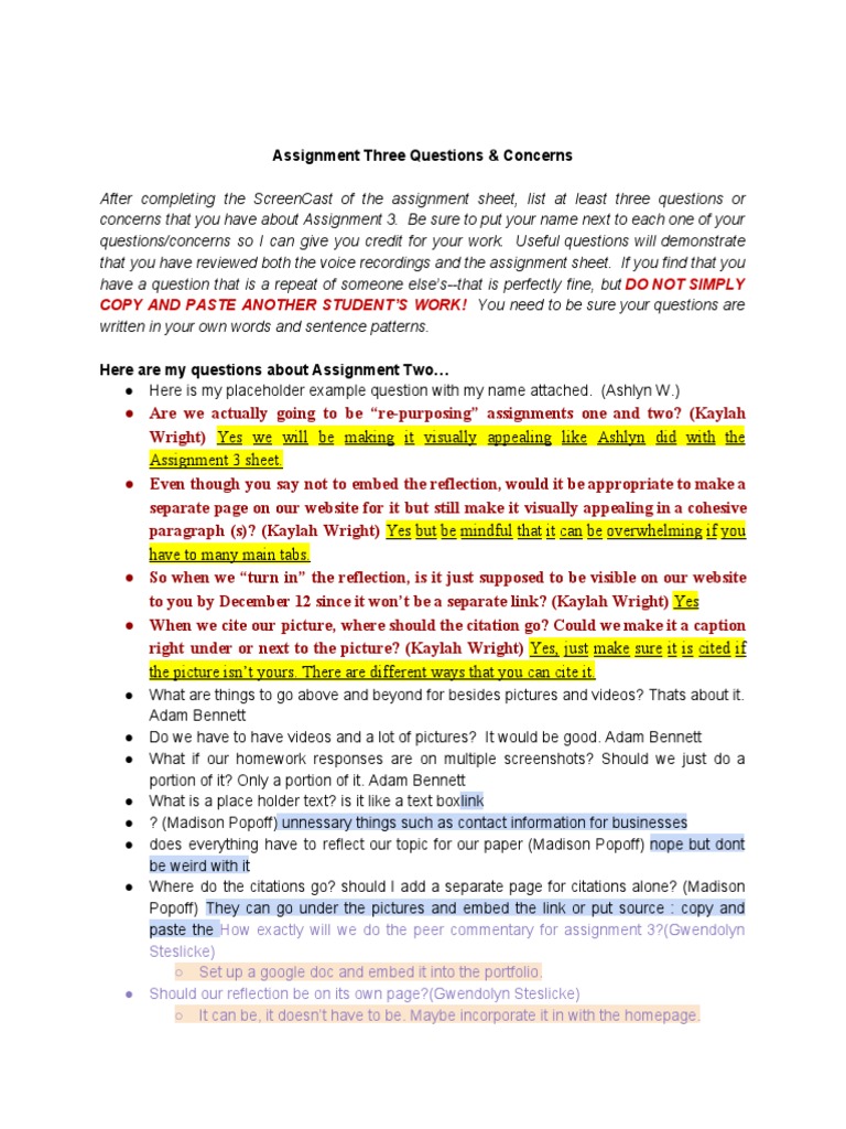 Assignment 3 Questions Concerns | PDF | Computing And Information ...