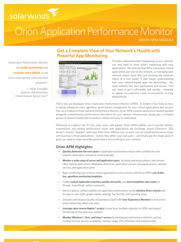 Solar Winds OrionAPM Datasheet | PDF | Computer Network | Application Software