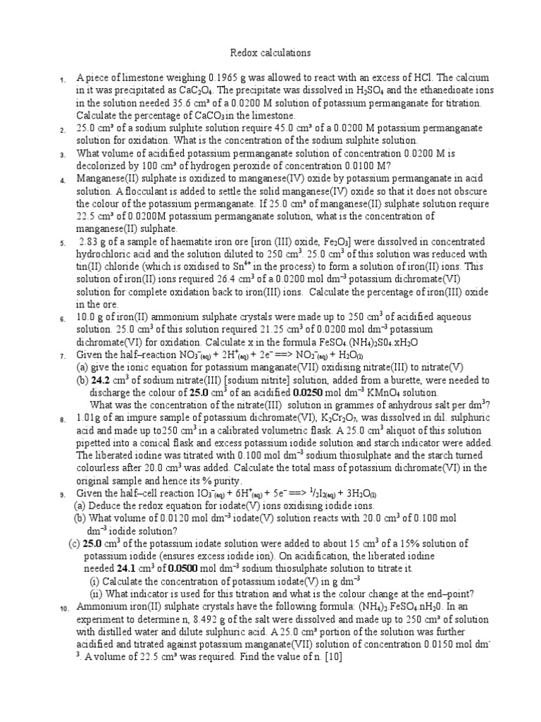 Determination of Concentrations and Percentages Through Redox Titration ...