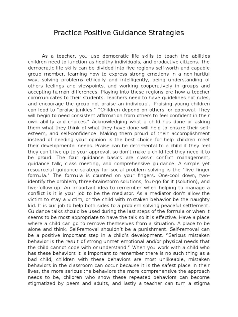 Practice Positive Guidance Strategies | PDF | Self Esteem | Emotional ...