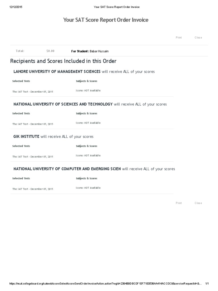 SAT Score Report for Babar Hussain | PDF