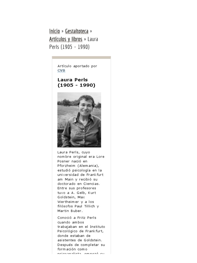 Laura Perls: Pionera de la Terapia Gestalt | PDF | Terapia Gestalt ...