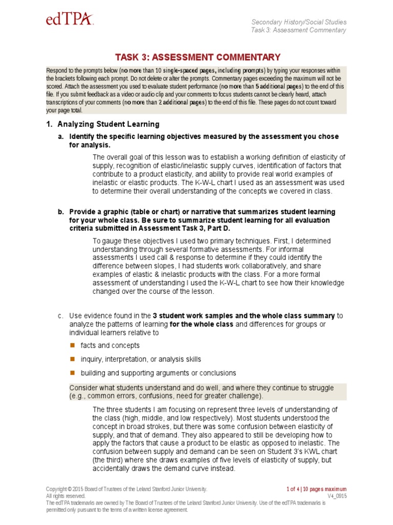 Task3 Assessment Commentary | PDF | Educational Assessment | Elasticity (Economics)