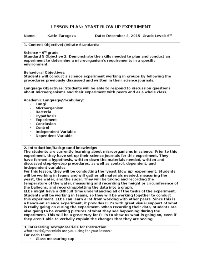 Ell Lesson Plan | PDF | Experiment | Lesson Plan