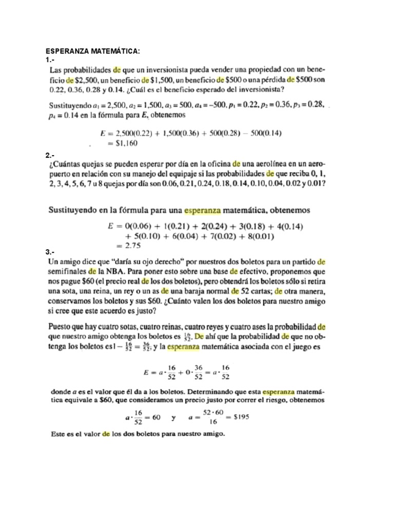 Ejercicios Resueltos de Esperanza Matemática | PDF | Probabilidad | Lógica