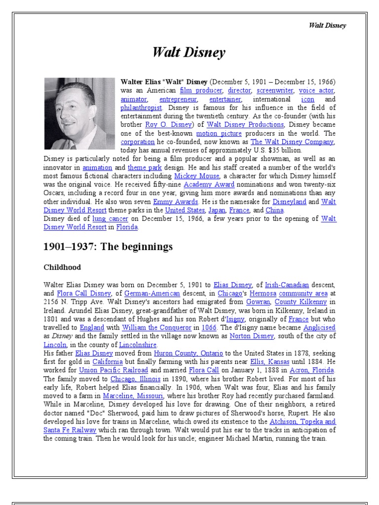 Walt Disney As A Successful Entrepreneur | PDF | Walt Disney | The Walt ...