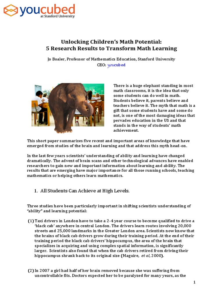 Jo Boaler - Achievement in The Math Classroom | PDF | Mindset ...