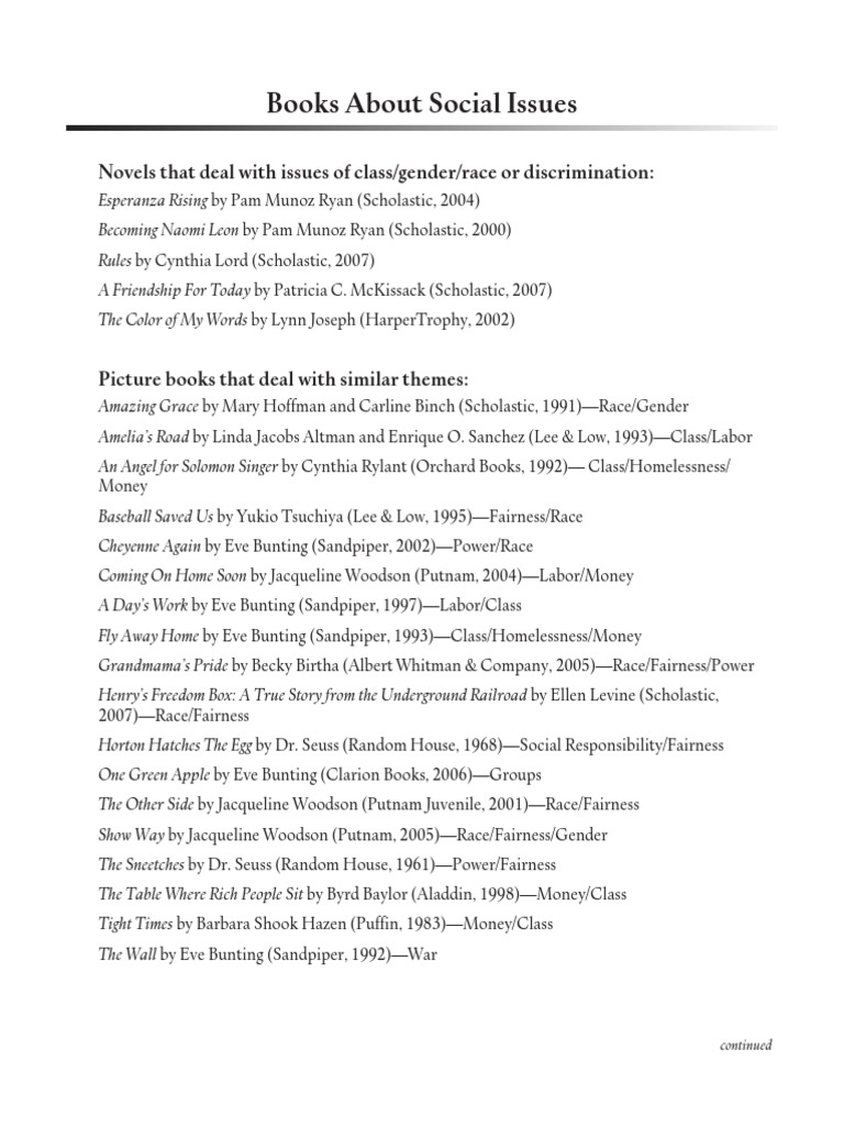 Books About Social Issues: Novels That Deal With Issues of Class/gender ...