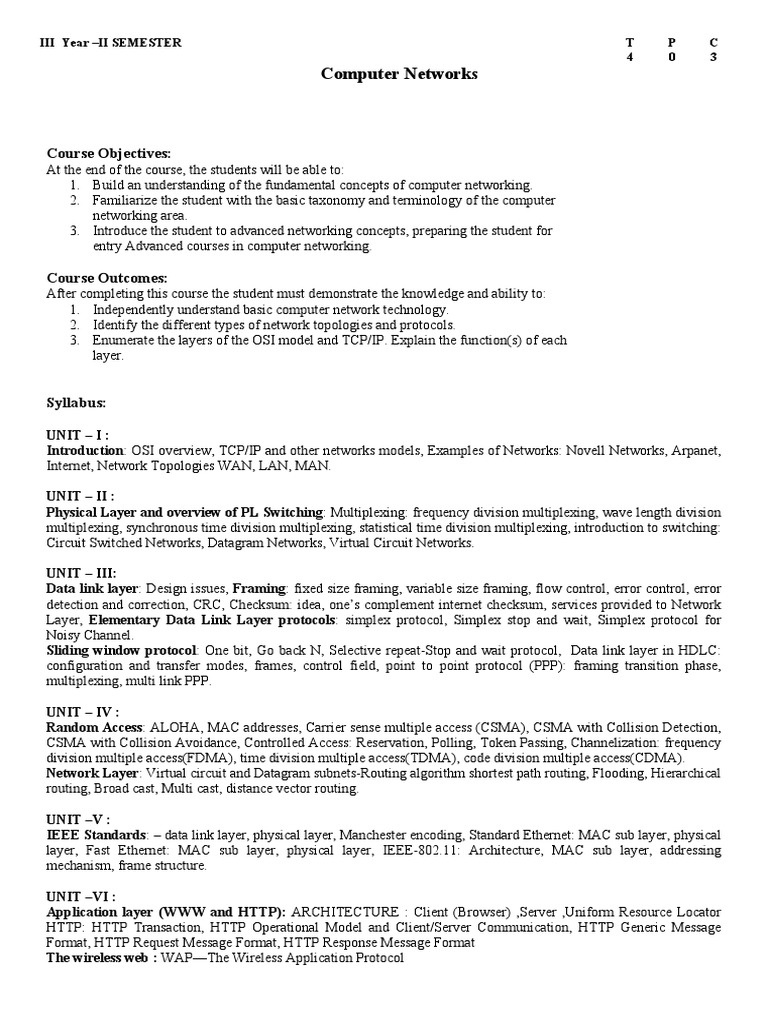 Computer Networks Course Overview | PDF | Channel Access Method | Communications Protocols