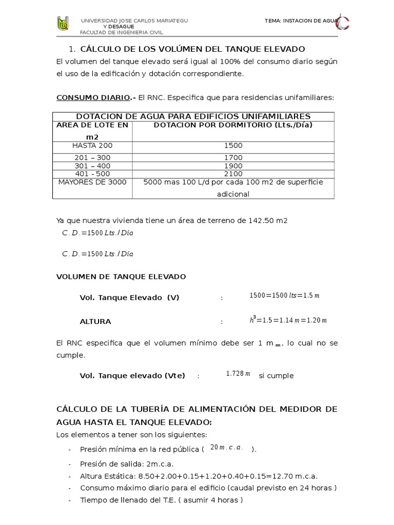 Cálculo de Los Volúmenes Tanque Elevado | PDF | Tecnología