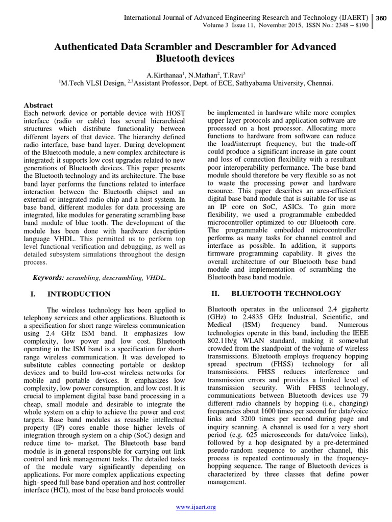 Authenticated Data Scrambler and Descrambler For Advanced Bluetooth ...