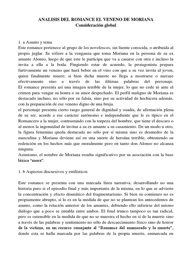 El Veneno de Moriana Analisis | PDF | Narrativa | Brujería