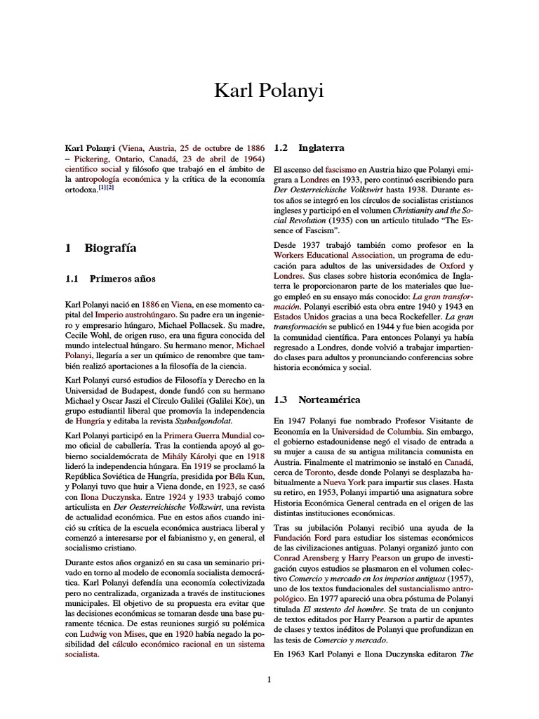 Karl Polanyi: Vida y Pensamiento Económico | PDF | Academia | Ciencias ...