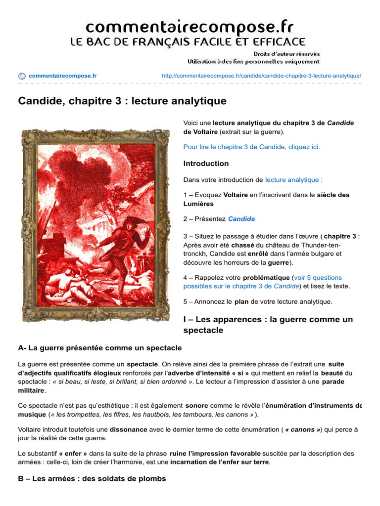 Candide Chapitre 3 Lecture Analytique | PDF | Candide | Voltaire