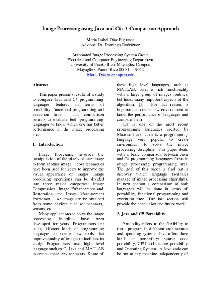 Image Processing Using Java and C#: A Comparison Approach: Maria - Diaz ...