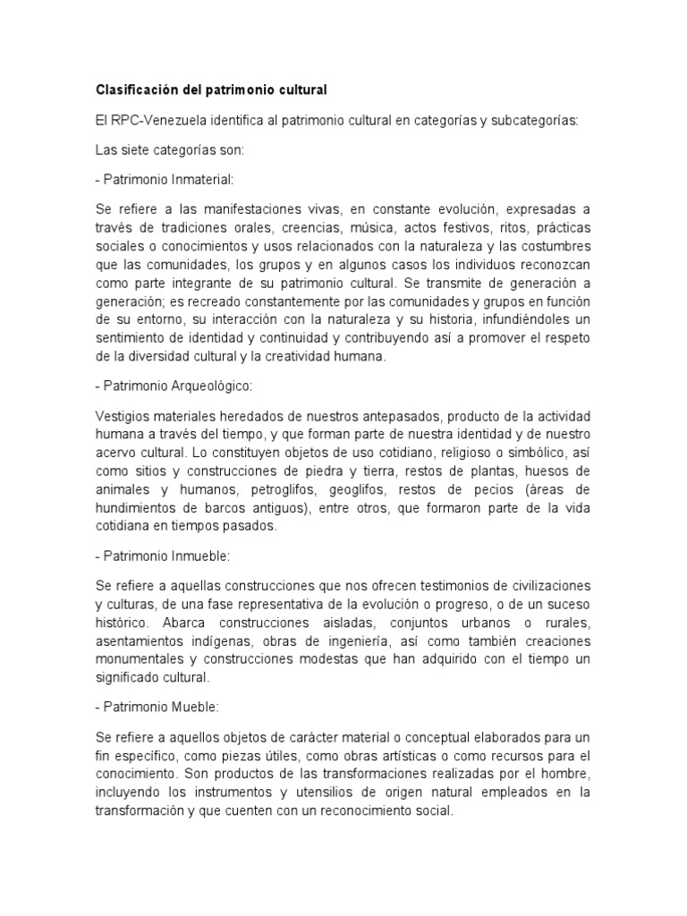 Clasificación Del Patrimonio Cultural | PDF | Patrimonio cultural | Fósil