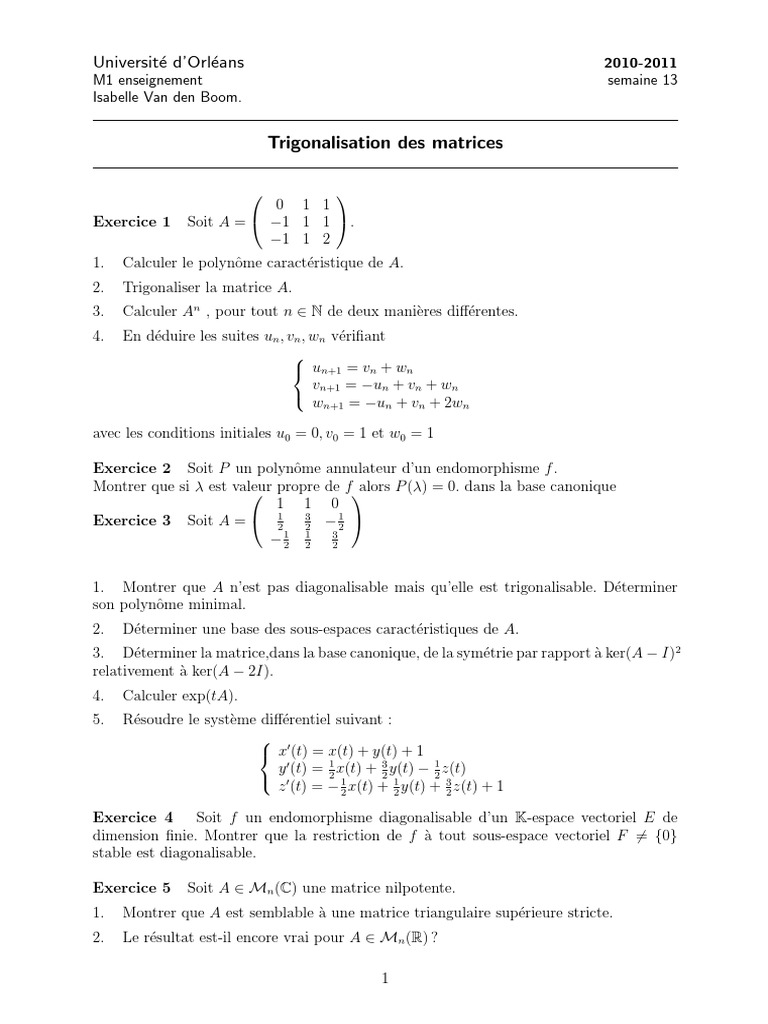 Trigonalisation et propriétés des matrices | PDF | Algèbre | Relations ...