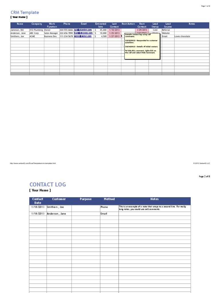 CRM Template | PDF | Worksheet | Spreadsheet