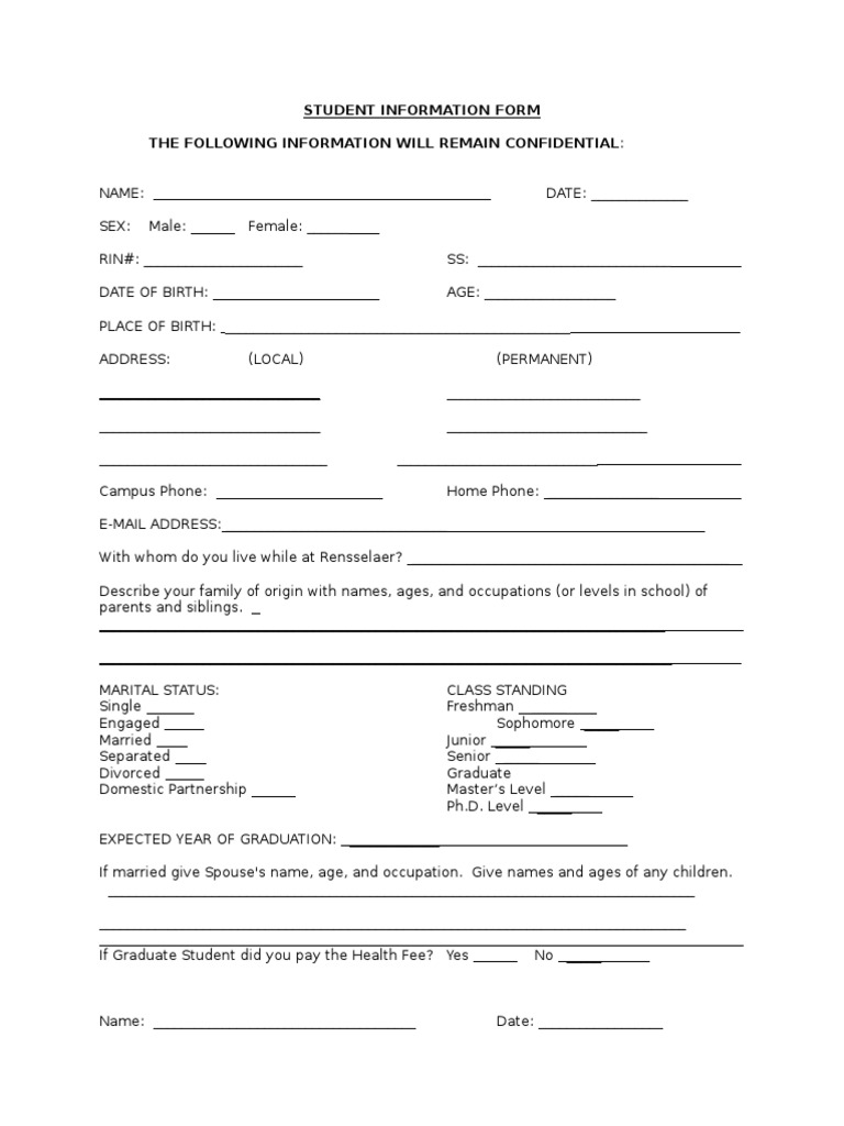 RPI Counseling Center Student Form | PDF | Diagnostic And Statistical ...