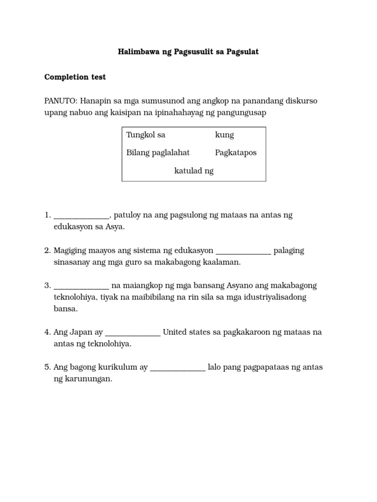 Halimbawa NG Pagsusulit Sa Pagsulat | PDF Halimbawa NG Pagsusulit Sa Pagsulat | PDF