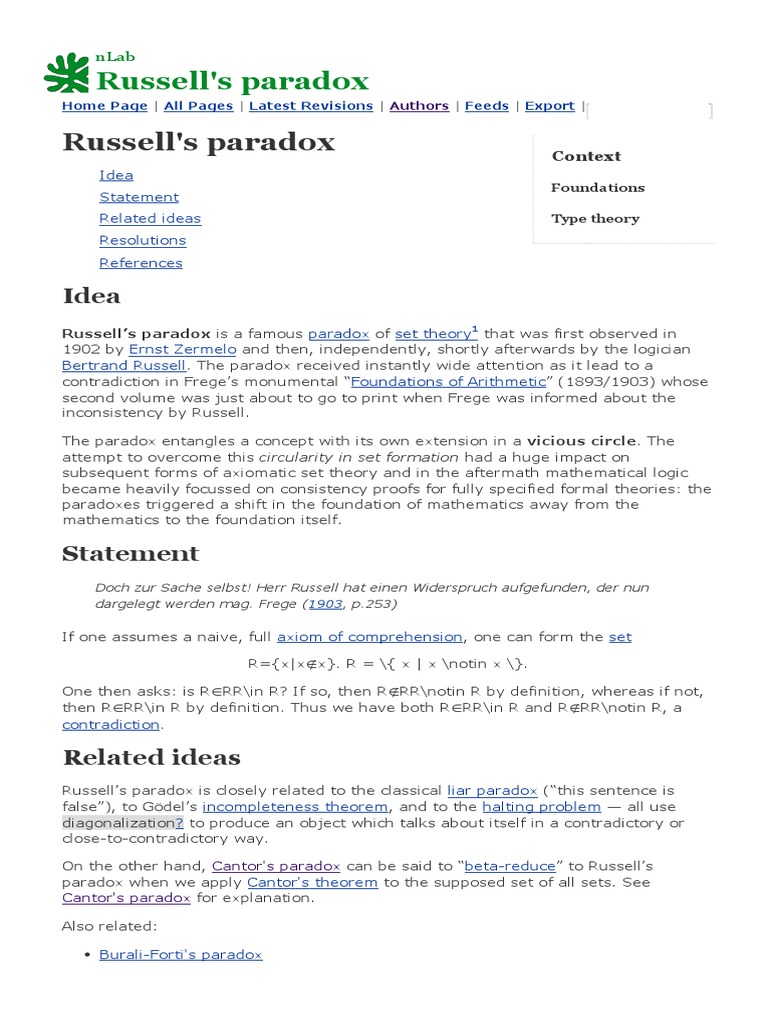 Russell's Paradox PDF | PDF | Mathematical Logic | Axiom