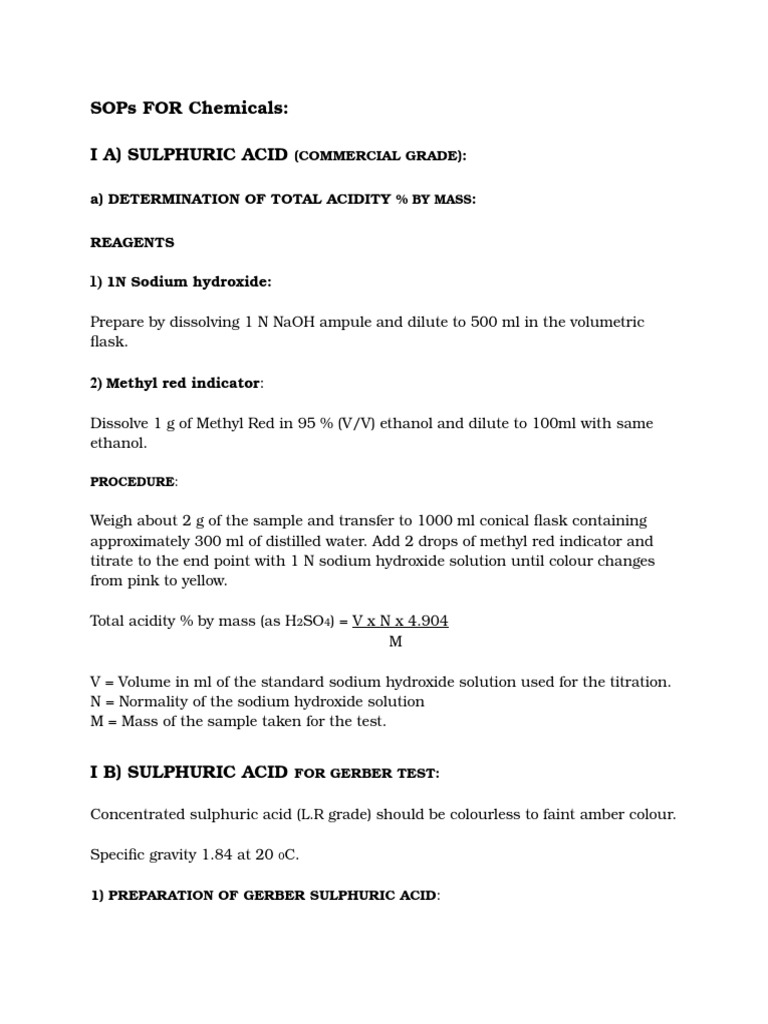 SOPs For Chemicals | PDF | Titration | Chemistry