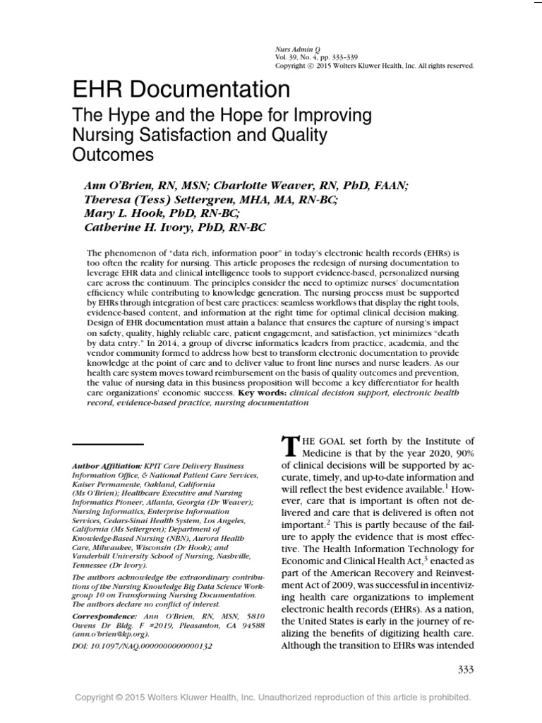 Ehr Documentation Pdf Electronic Health Record Health Informatics