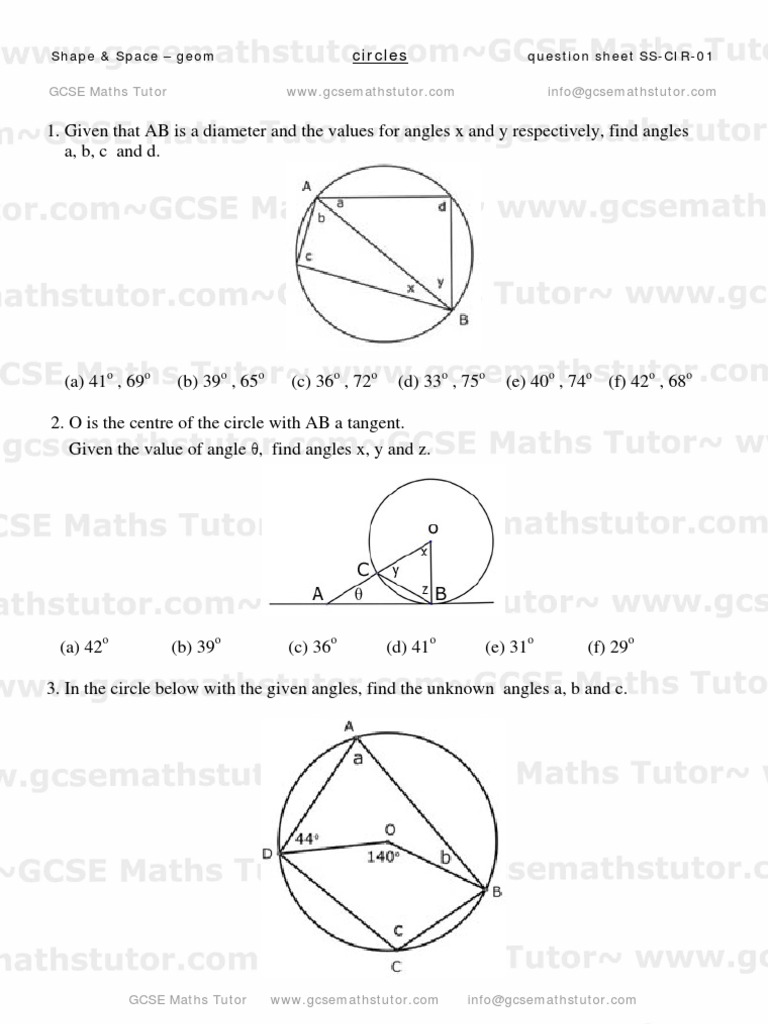 GCSE Circle Angles Worksheet | PDF