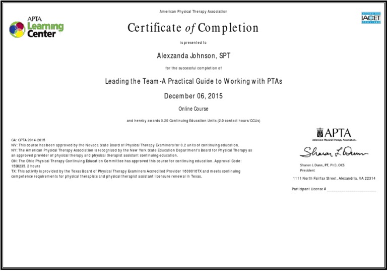 Apta - Leading The Team Certificate | PDF