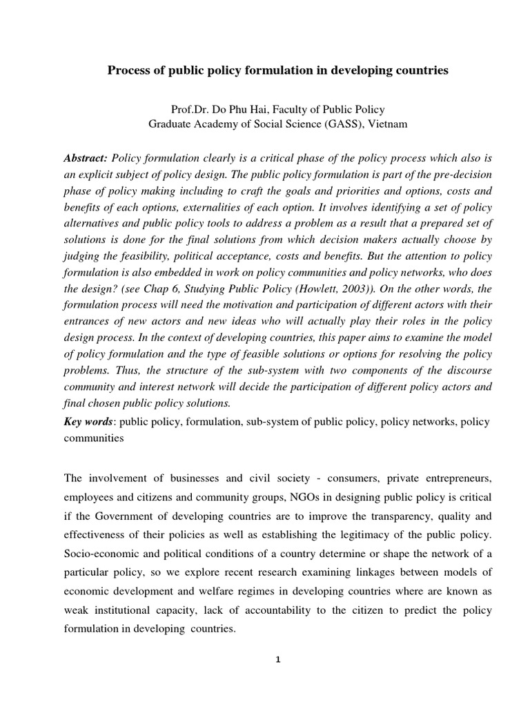 Public Policy Formulation in Developing Countries | PDF | Policy ...