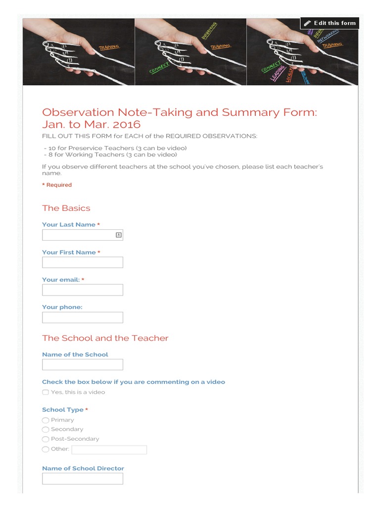 Observation Note-Taking and Summary Form - Jan. To Mar | PDF ...